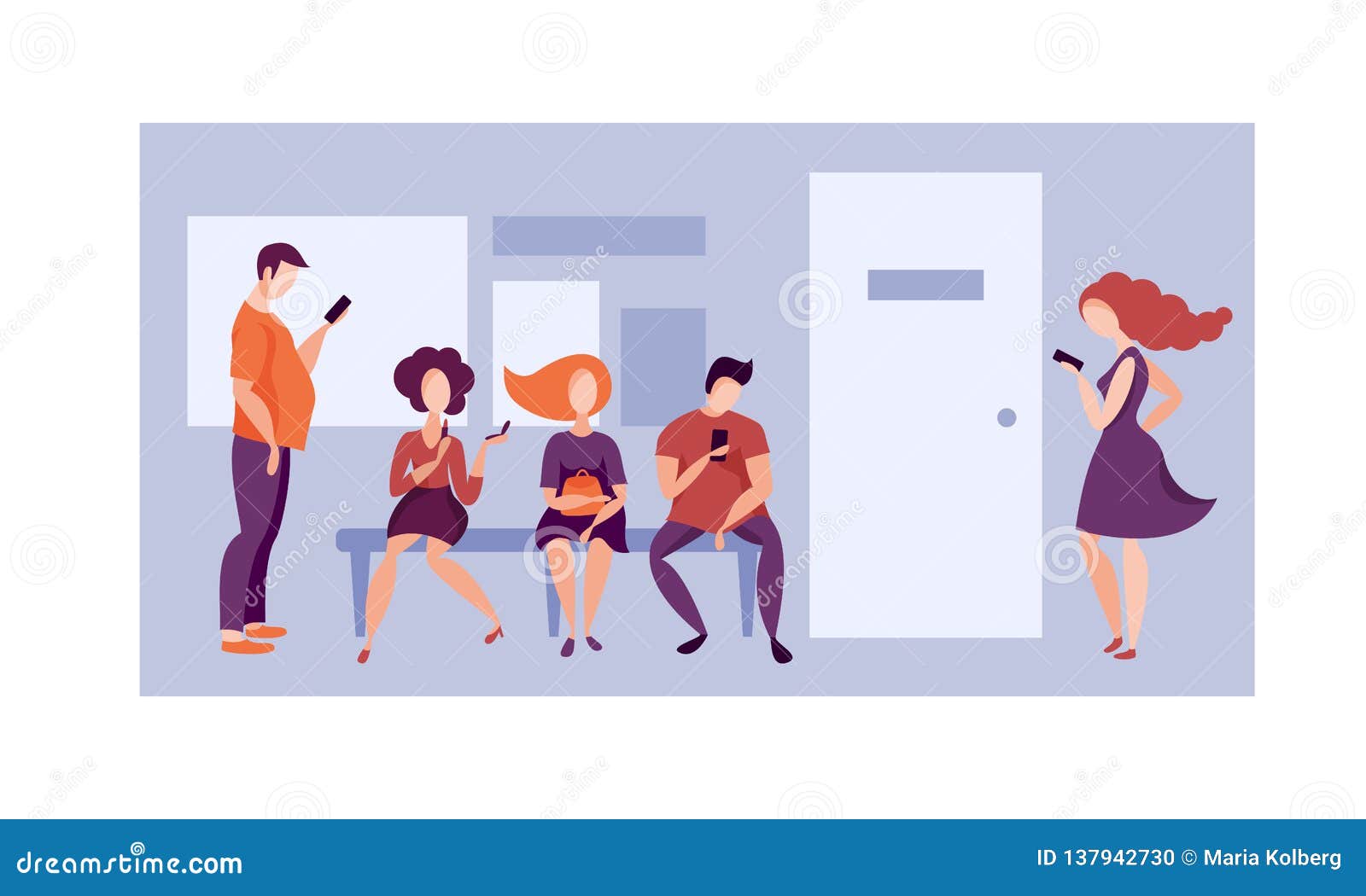 Queue To the Office. Vector Stock Vector - Illustration of door ...