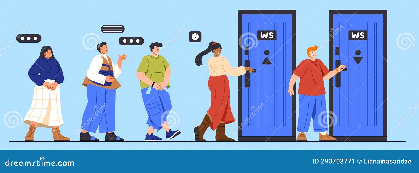 Queue To Toilet Landing Page Template. People Waiting At Wc Door Stand ... Queue To Toilet Landing Page Template. People Waiting At Wc Door Stand ...