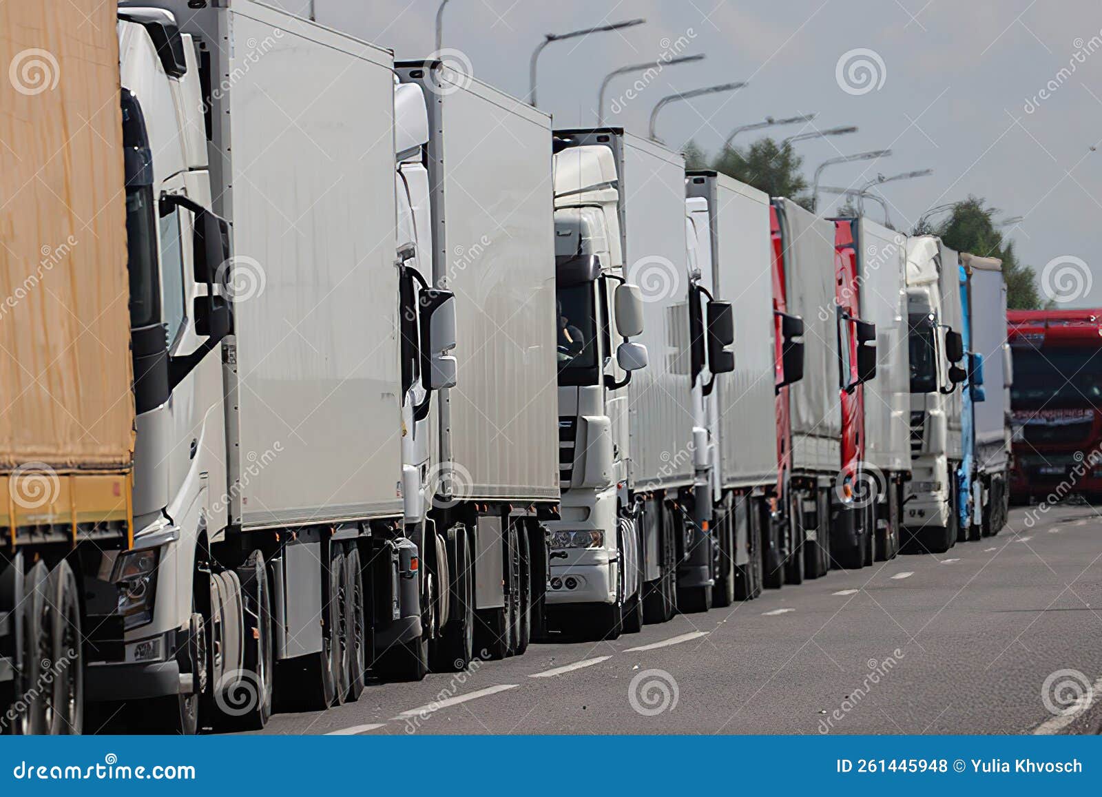 A Queue of Trucks Near the State Border. Stock Photo - Image of polish ...