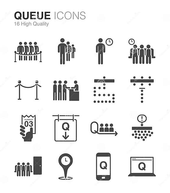 Queue and waiting icons stock vector. Illustration of awaiting - 89979883