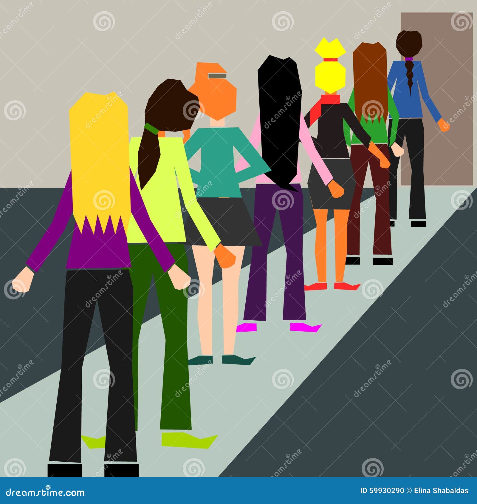 Queuing Girls stock vector. Illustration of queue, opening - 59930290