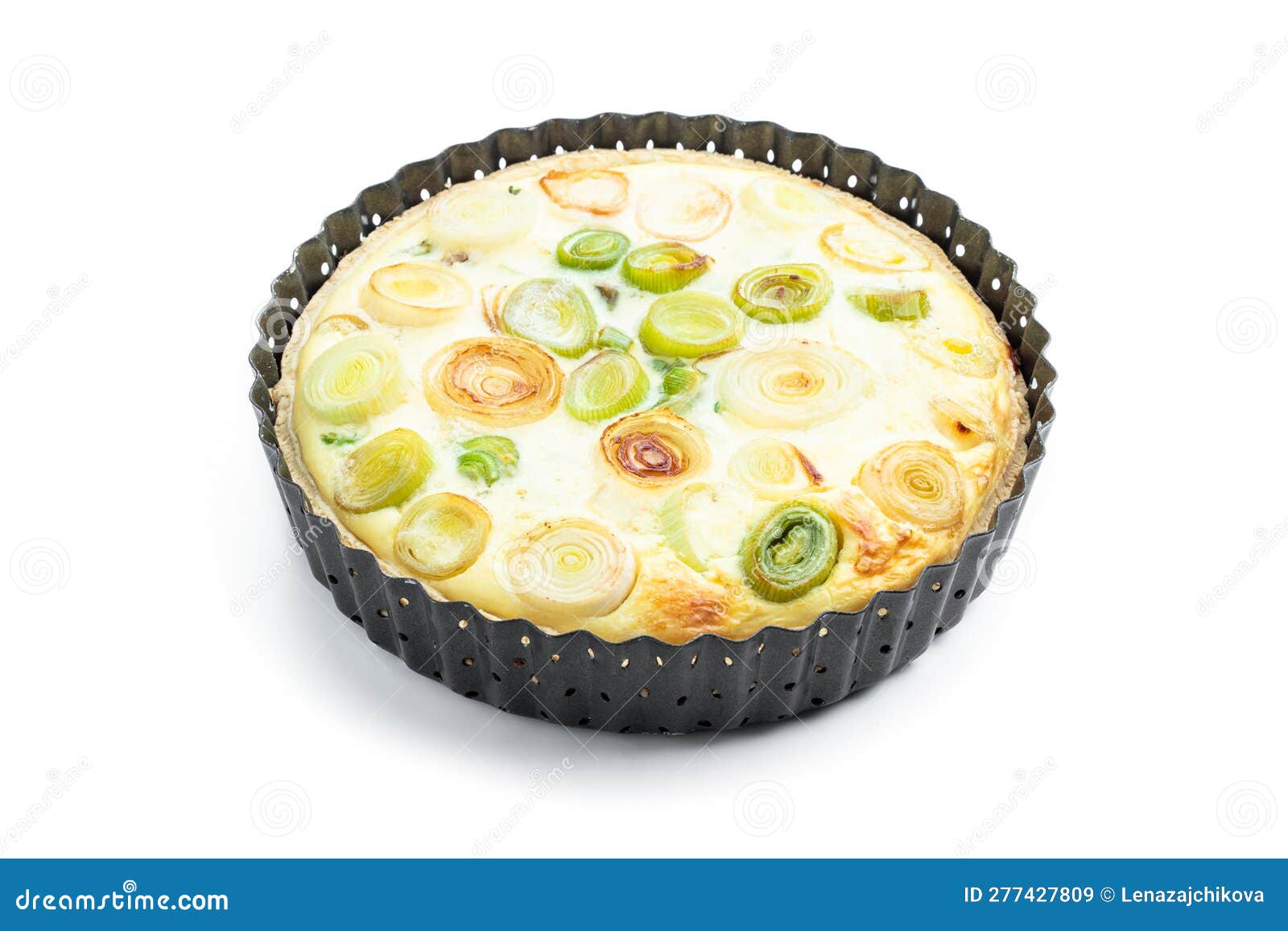 Quiche with Leek and Cheese in Baking Form Isolated on White Stock ...