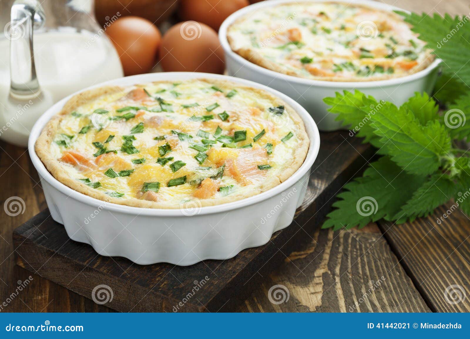 Quiche Pie with Fish and Nettles Stock Image - Image of salmon, table ...