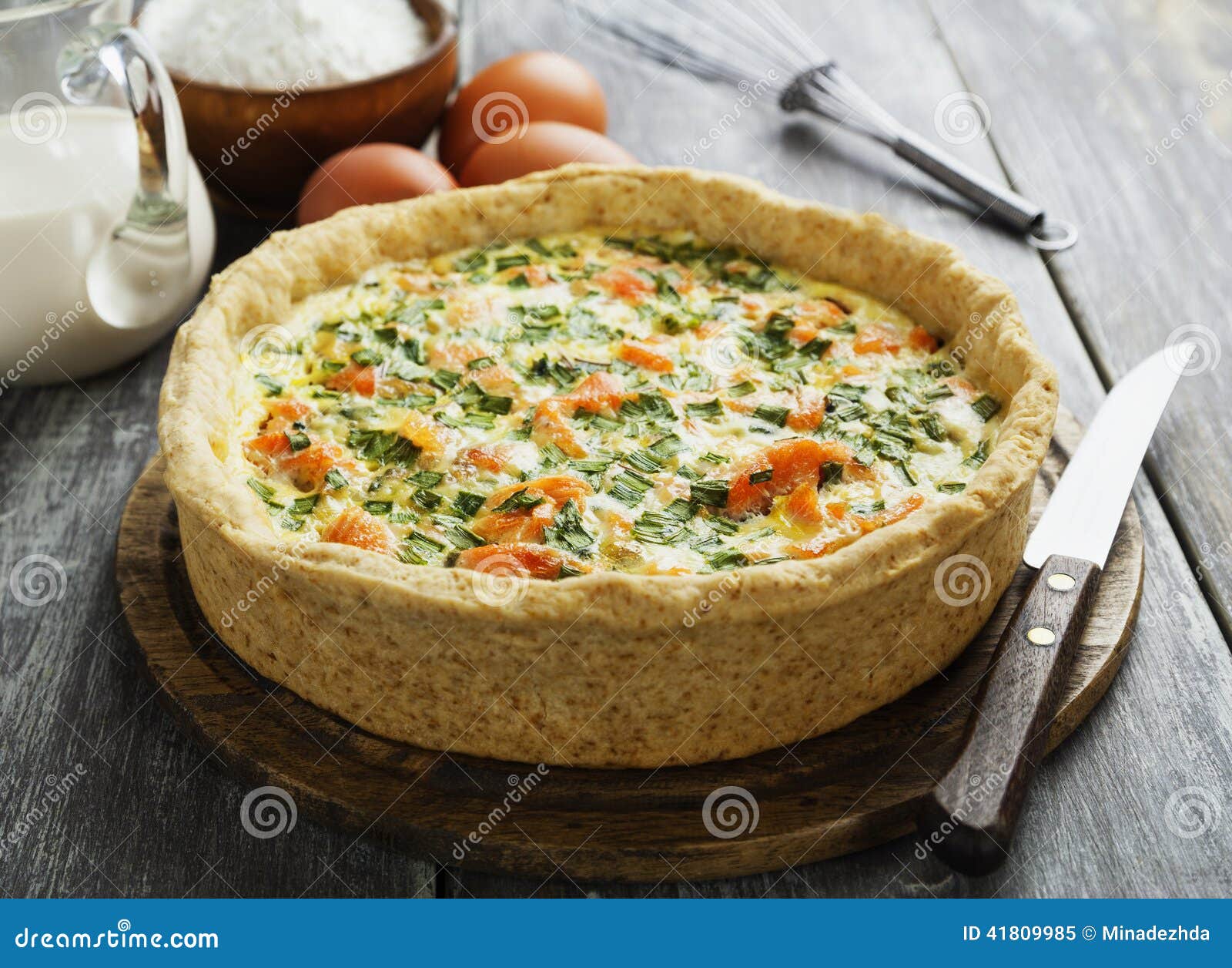 Quiche Pie with Fish and Nettles Stock Image - Image of cream, white ...
