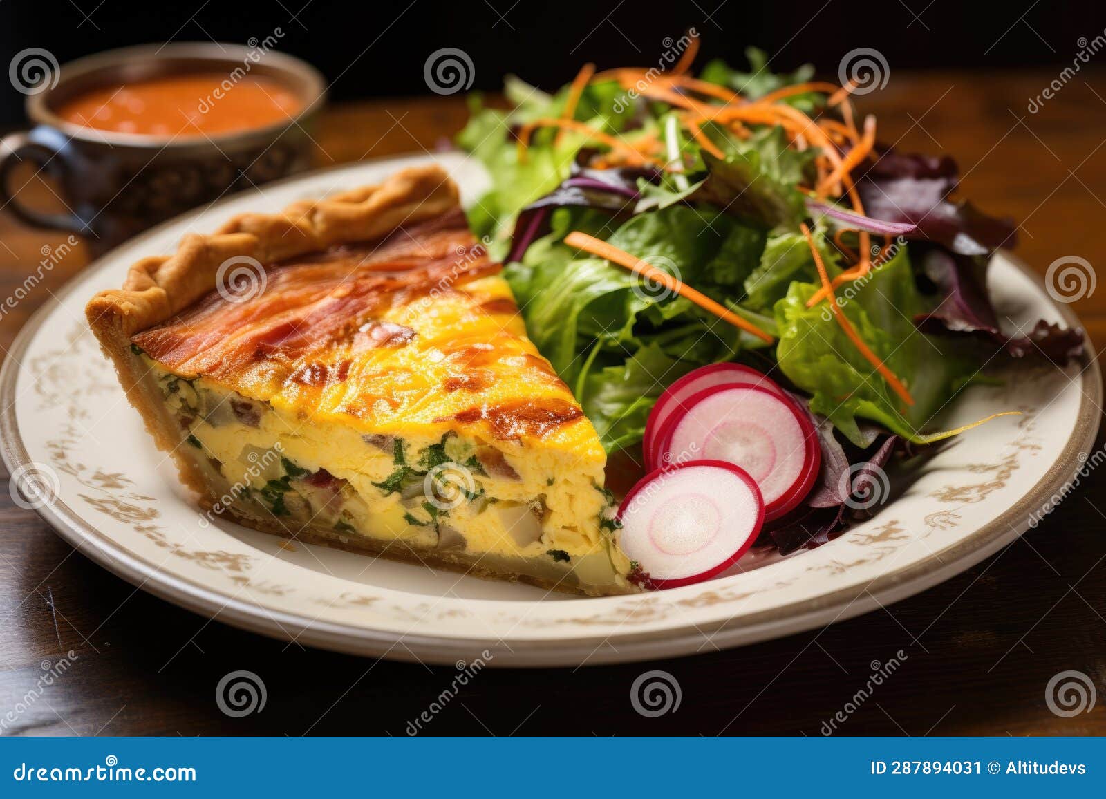 Quiche Served on a Plate with a Side Salad Stock Illustration ...