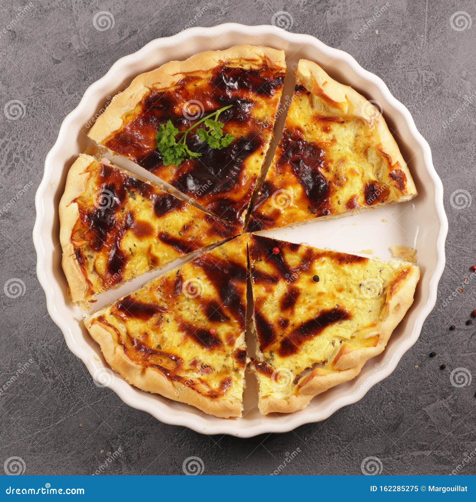 Quiche and slice stock image. Image of healthy, cream - 162285275