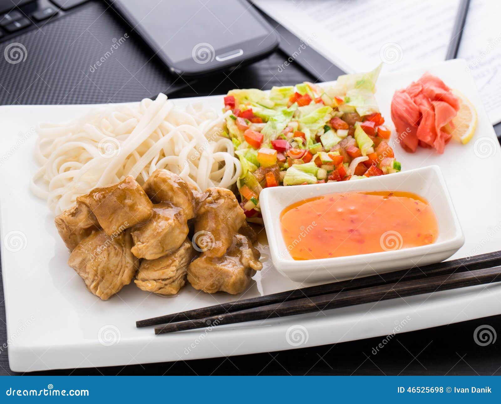 Quick Asian Style Lunch in Office Stock Photo - Image of desk, food ...