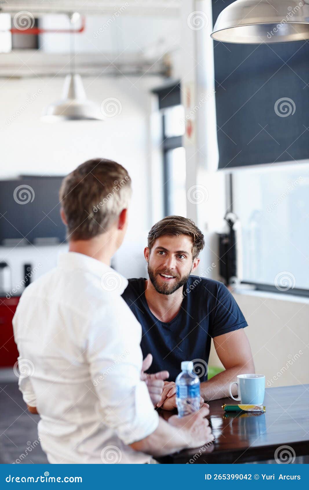Quick Catch Up in the Canteen. Two Handsome Businessmen Having a ...