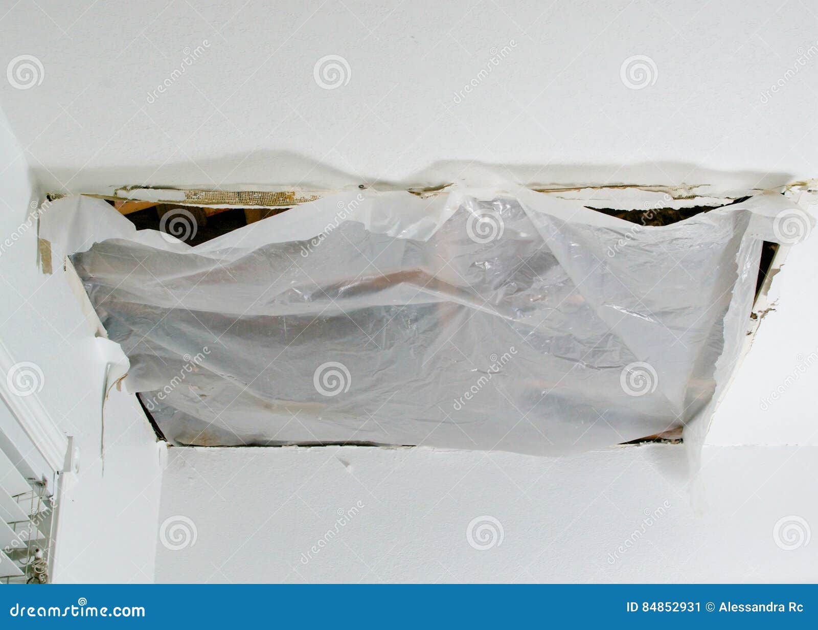 Quick Fix of Collapsed Ceiling Panel, Closeup Stock Image - Image of ...