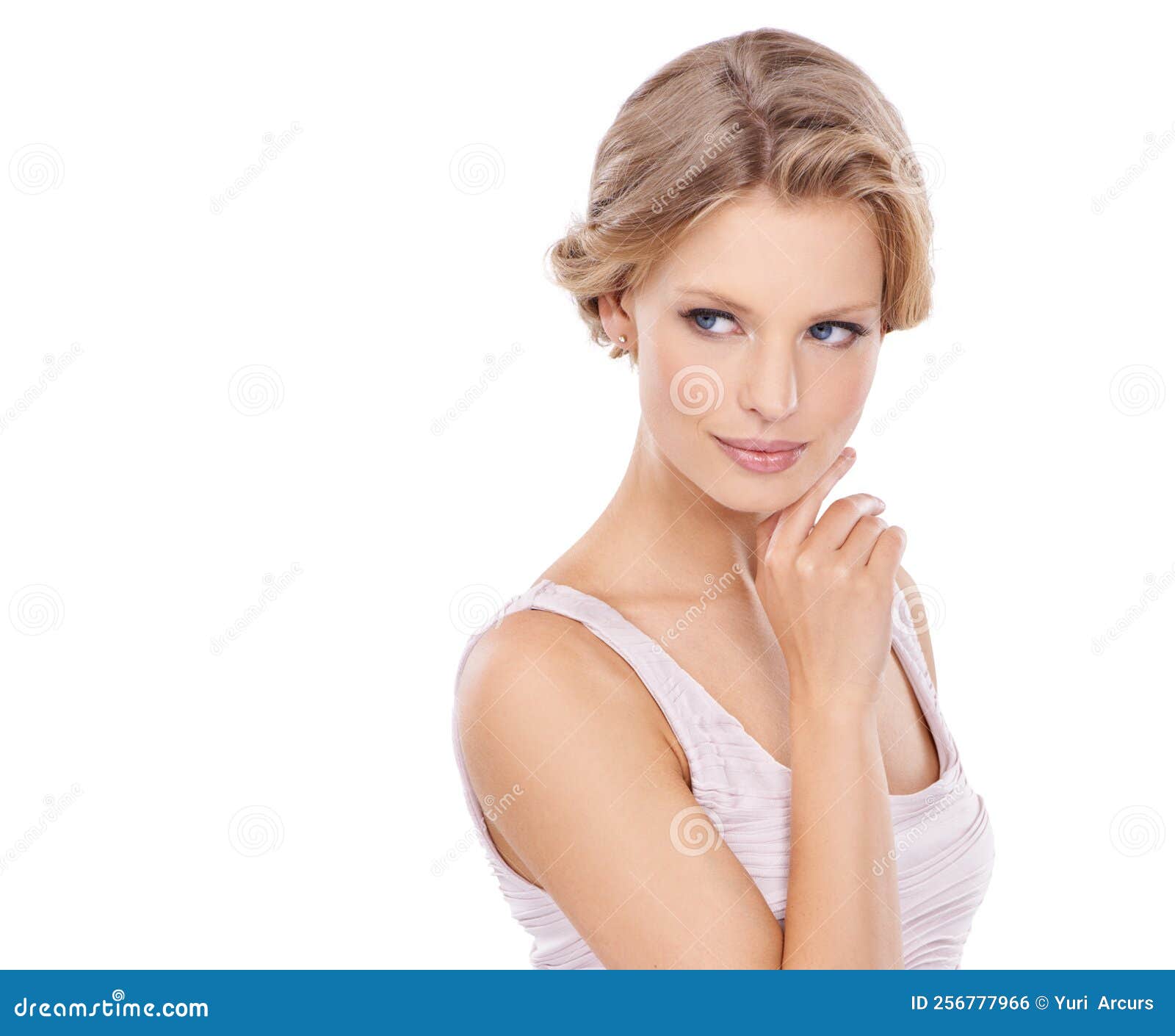 A Quick Glimpse. an Elegant Young Woman Isolated on a White Background ...