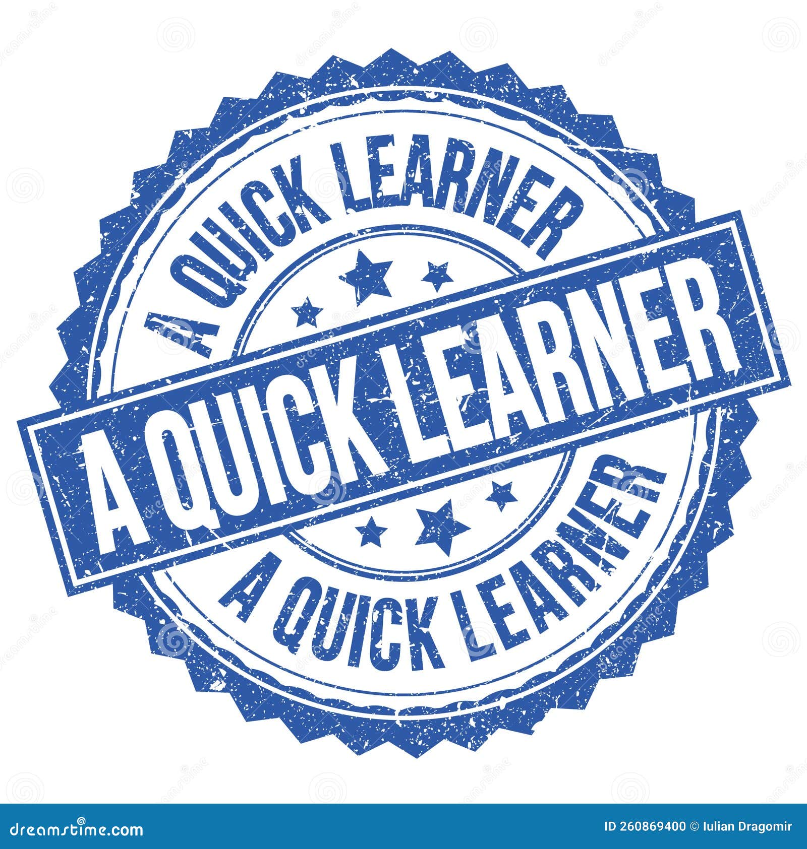 A QUICK LEARNER Text on Blue Round Stamp Sign Stock Illustration ...