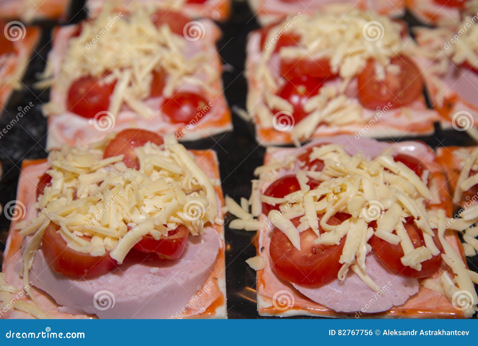 Quick Mini Pizzas Ready for Baking. Stock Photo - Image of puny, puff ...