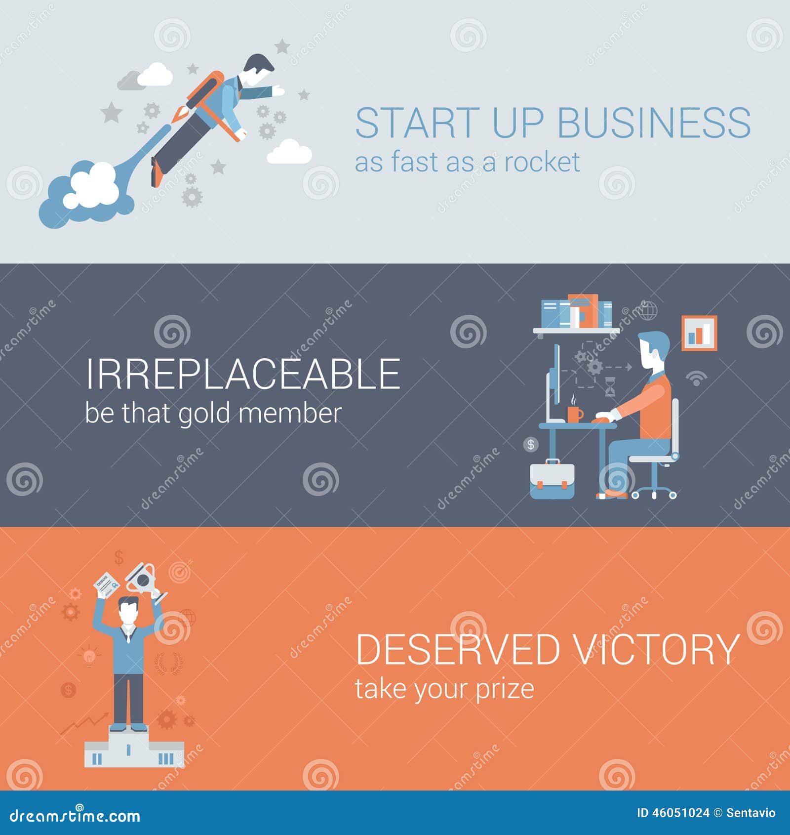 Quick Start Up Business Work Hard Win Flat Web Banners Template Stock ...