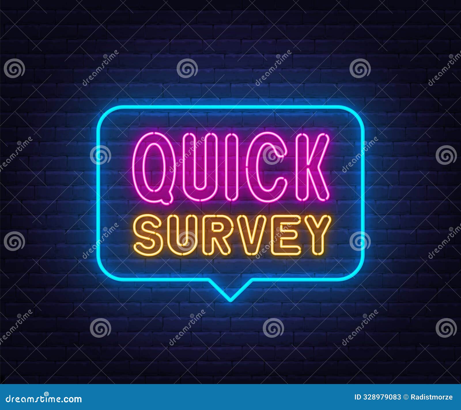 Quick Survey Neon Sign in Speech Bubble on Brick Wall Background. Stock ...