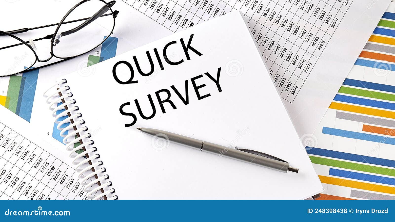QUICK SURVEY , Pen and Glasses on the Chart, Business Concept Stock ...