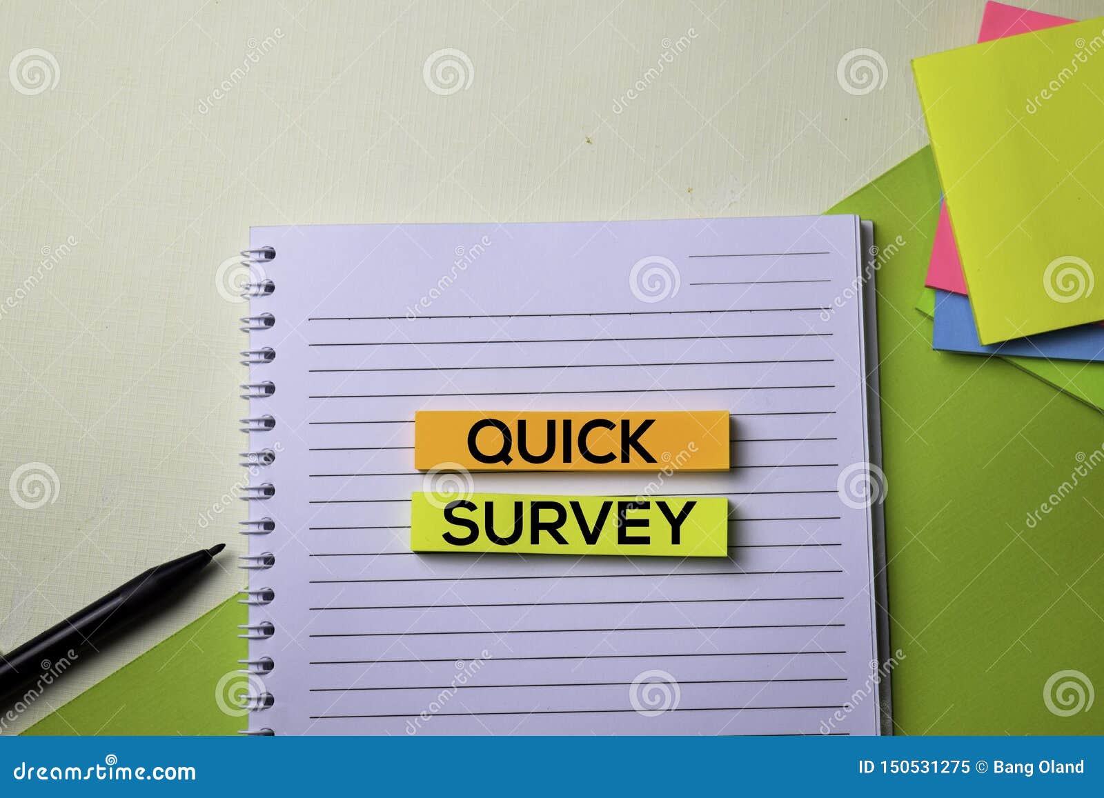 Quick Survey Text on Top View Office Desk Table of Business Workplace ...