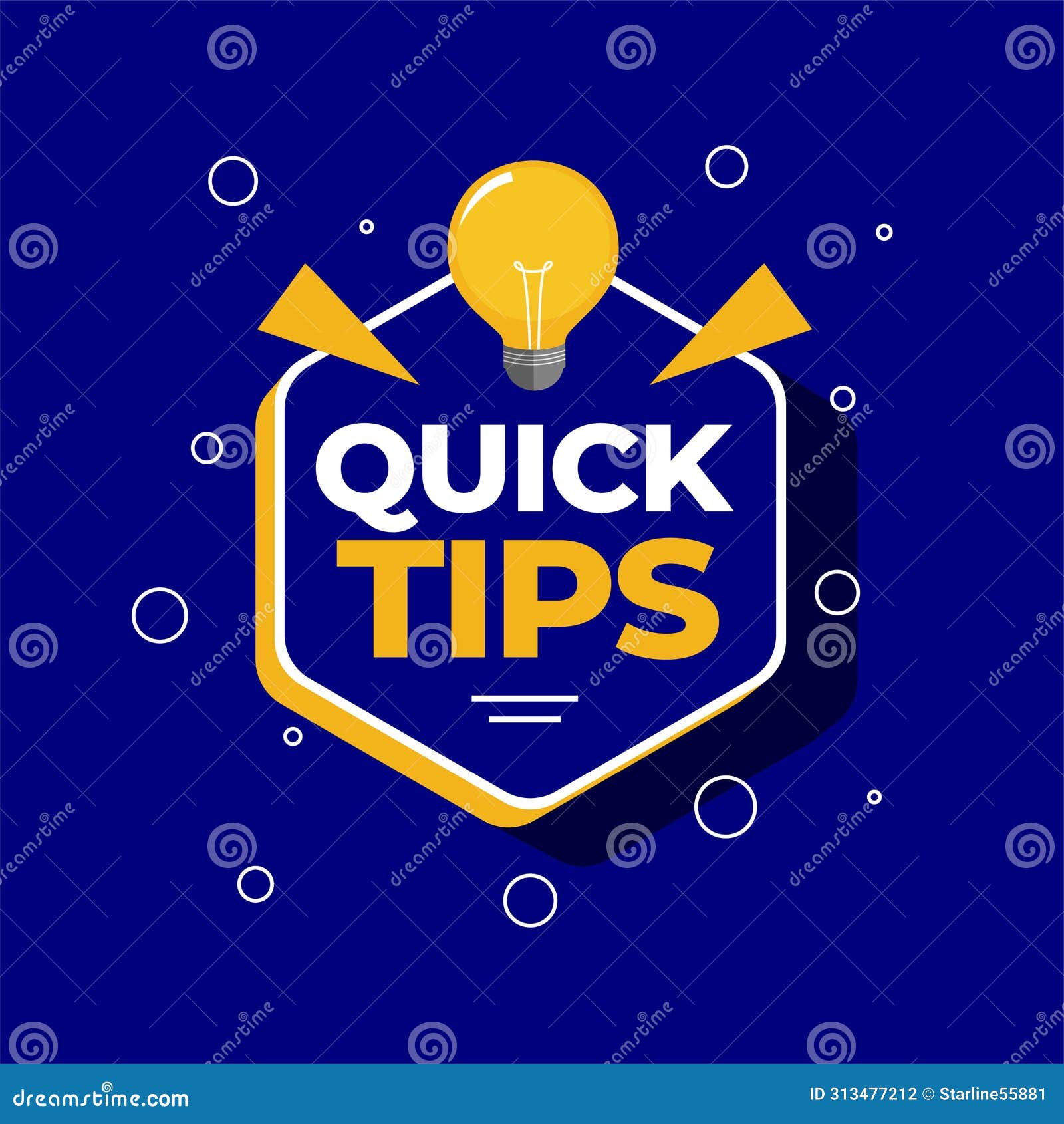 Quick Tips Advice with Lightbulb on Blue Background Vector Illustration ...