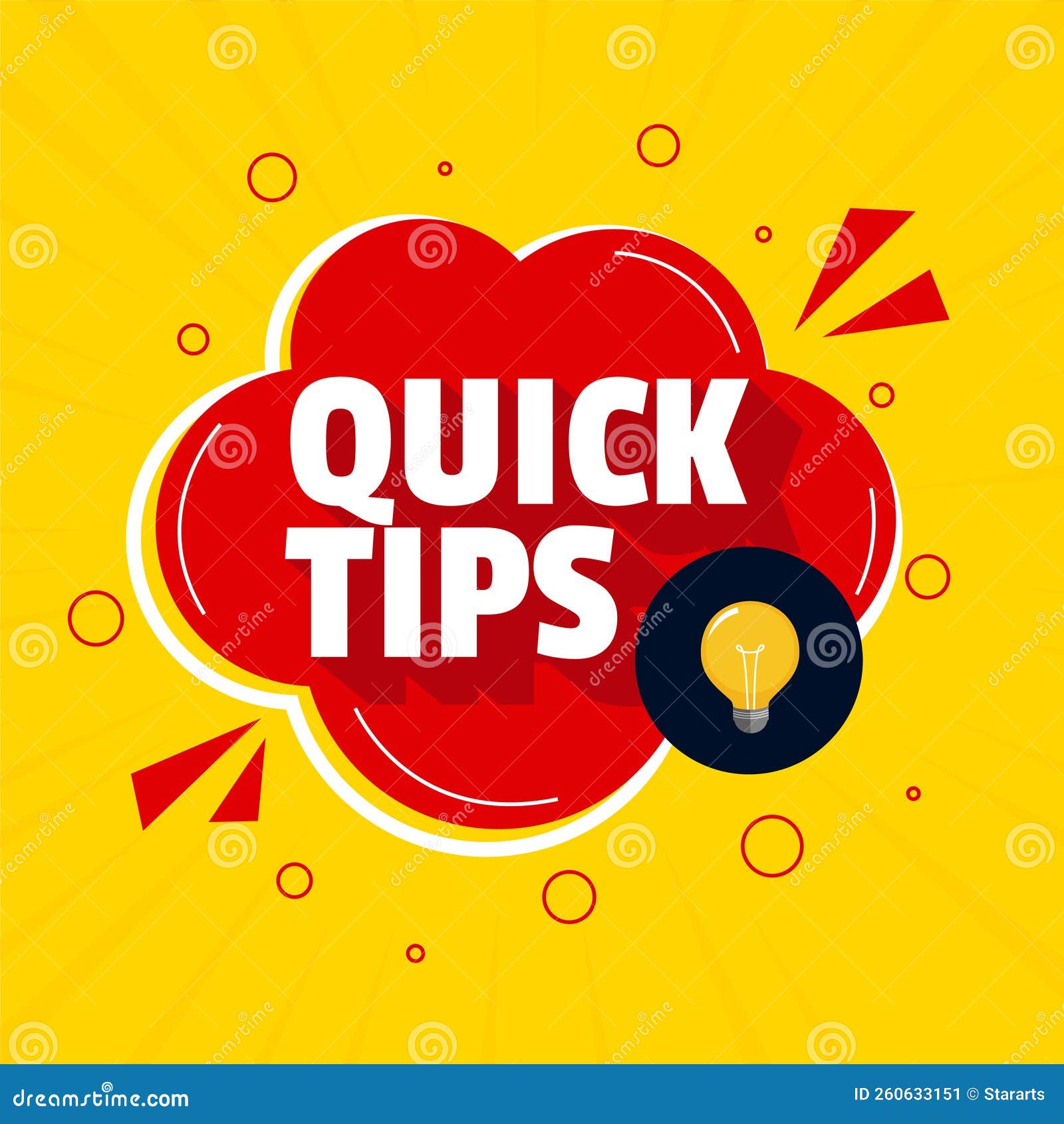 Quick Tips Advice with Lightbulb on Yellow Background Vector ...