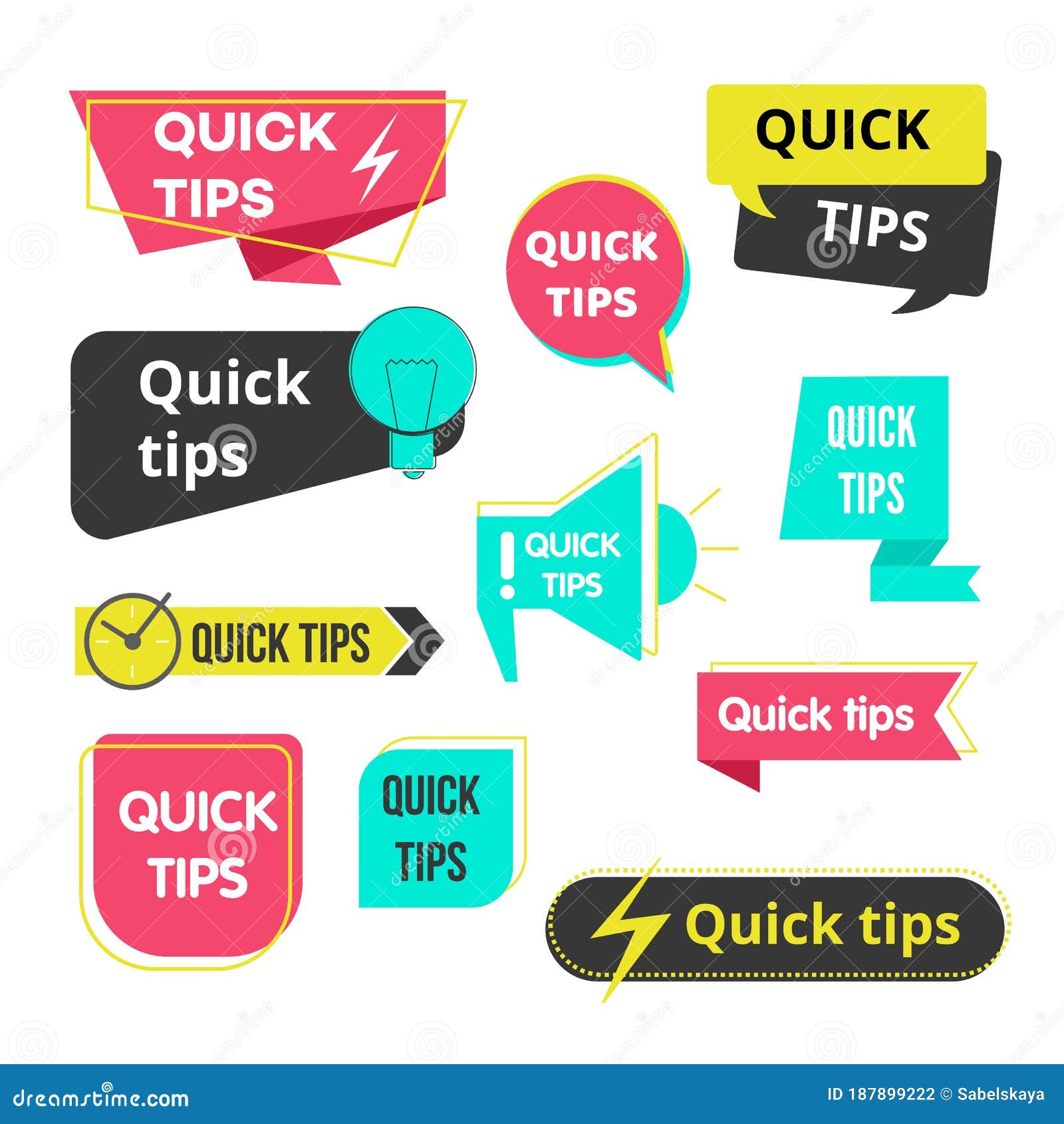 Quick Tips Bubbles and Banners Set of Vector Icon Illustrations ...