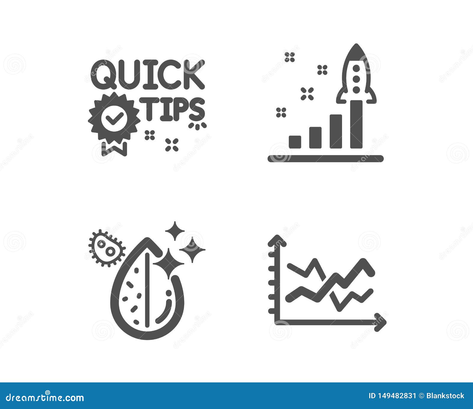 Quick Tips, Dirty Water and Development Plan Icons. Diagram Chart Sign ...