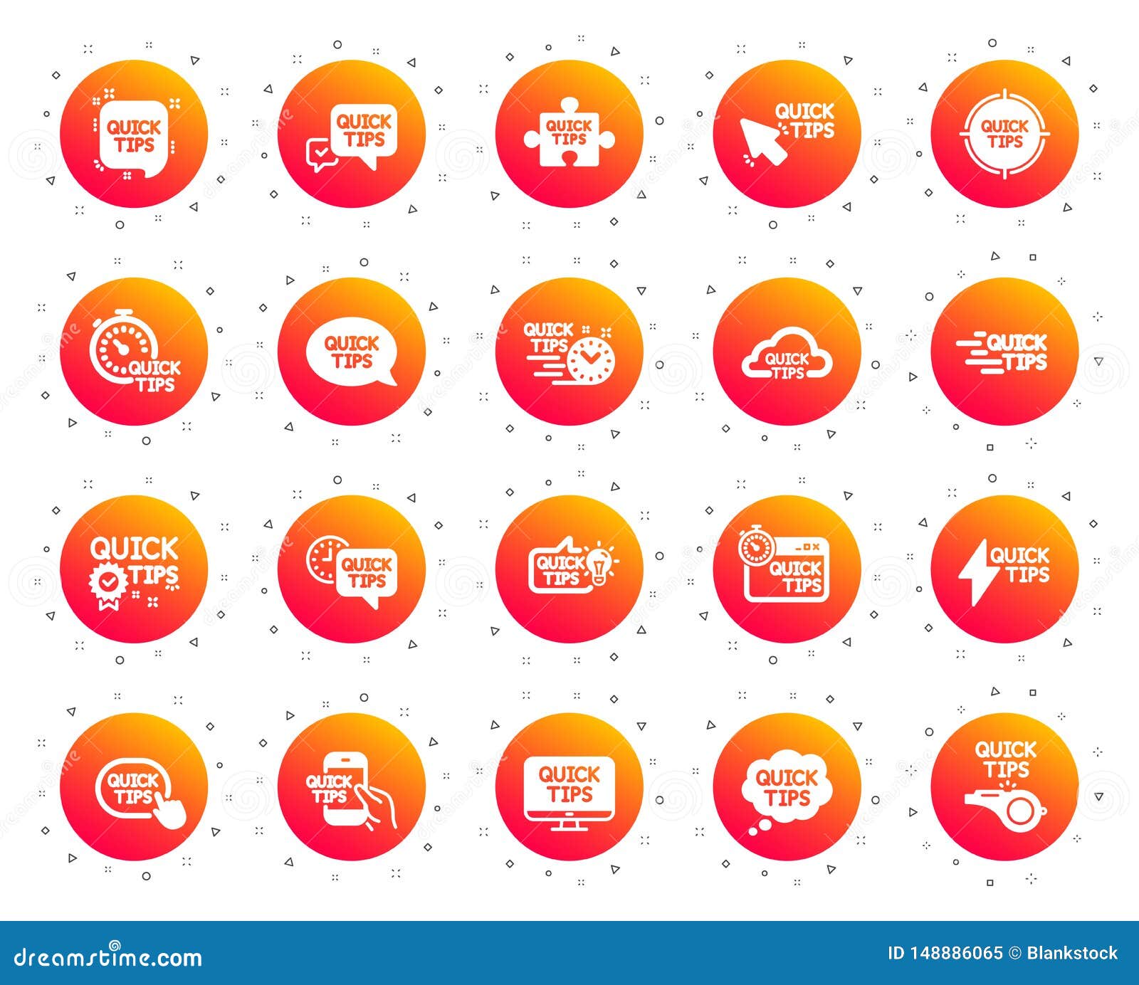 Quick Tips Icons. Set of Helpful Tricks, Solution and Quickstart Guide ...