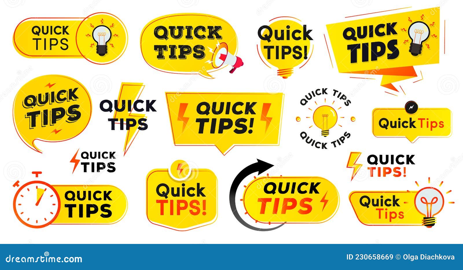 Quick Tips Label Vector Set Modern Style Stock Vector - Illustration of ...