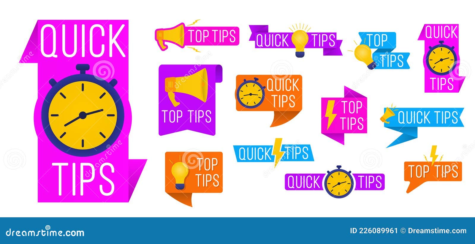 Quick Tips Letterings Set, Emblems and Banners. Stock Vector ...