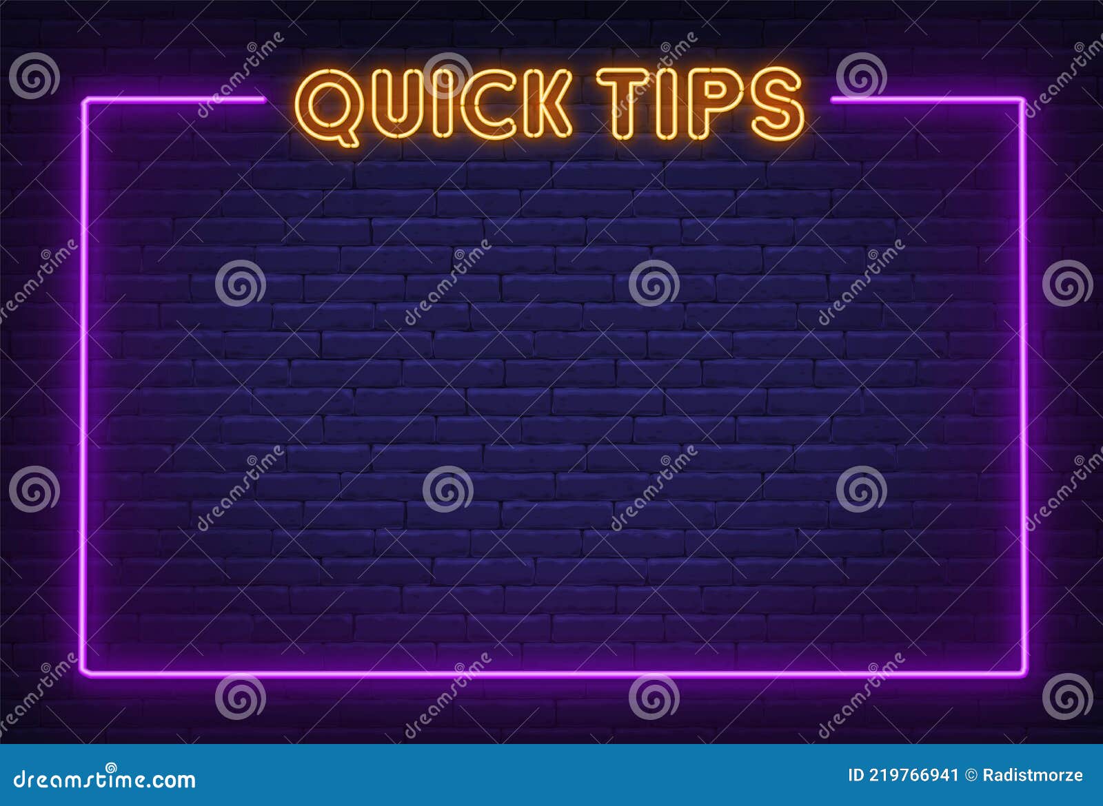 Quick Tips Neon Sign with Frame on Brick Wall Background. Stock Vector ...