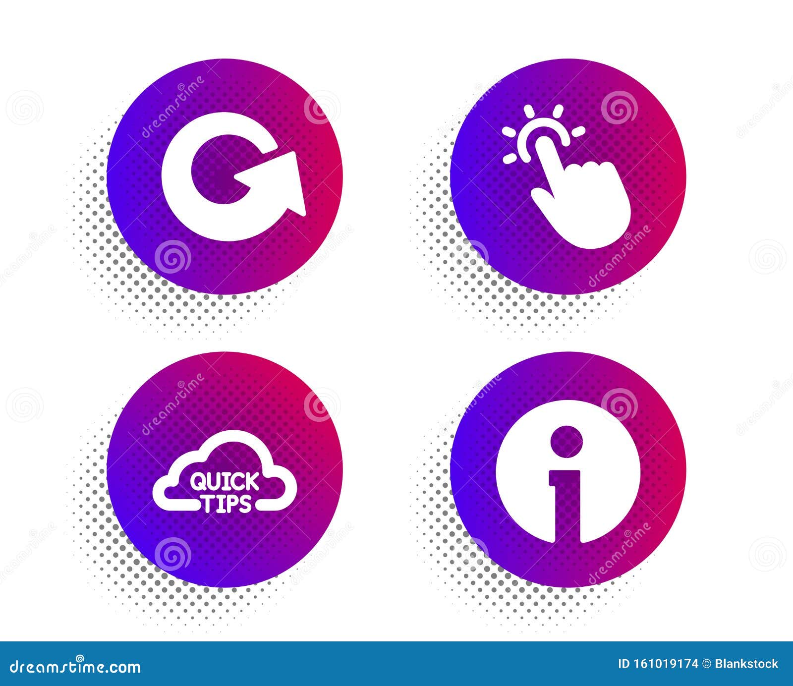 Quick Tips, Touchpoint and Reload Icons Set. Info Sign. Helpful Tricks ...