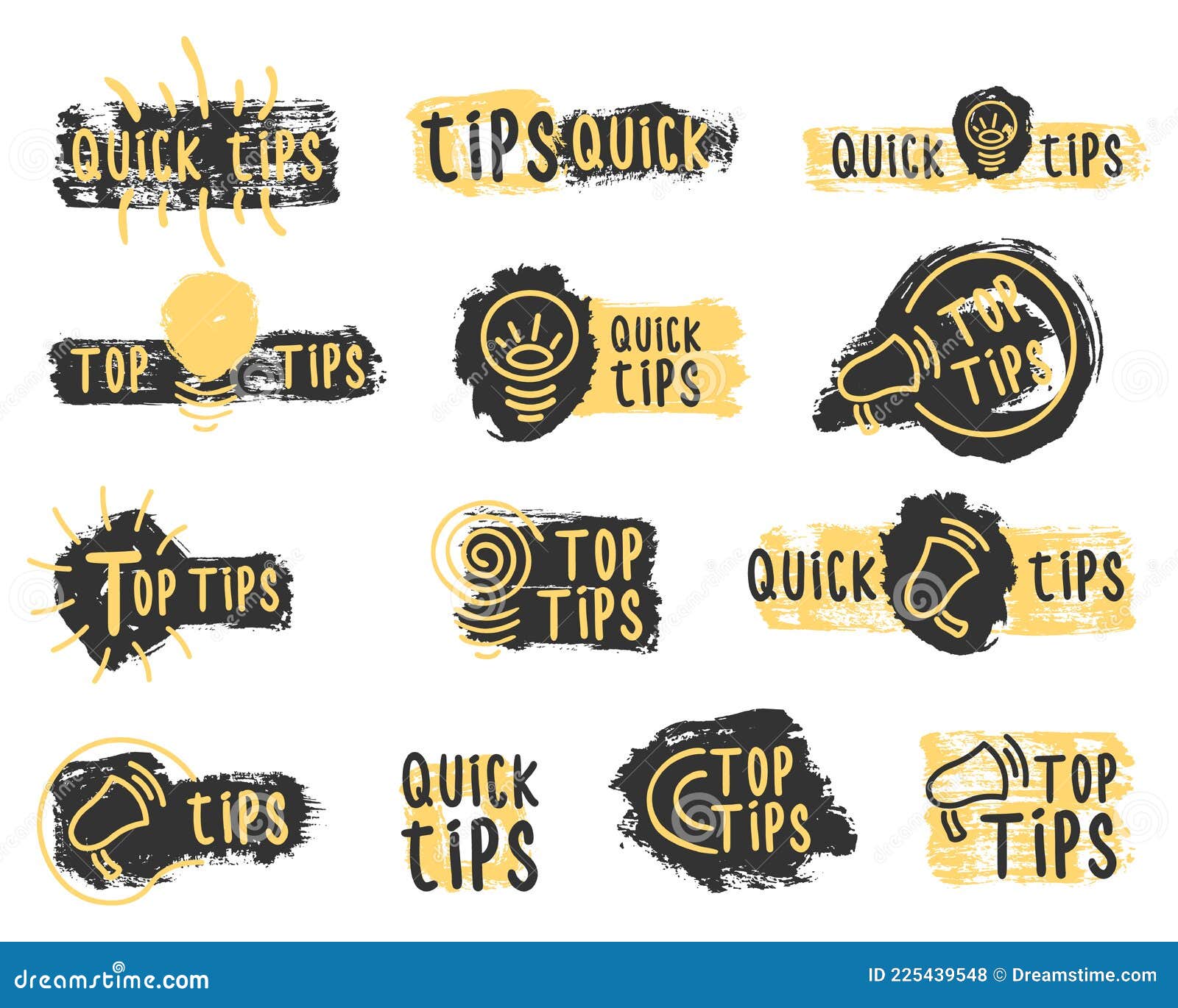 Quick Tips, Tricks Doodle Logos, Emblems, Banners. Stock Vector ...