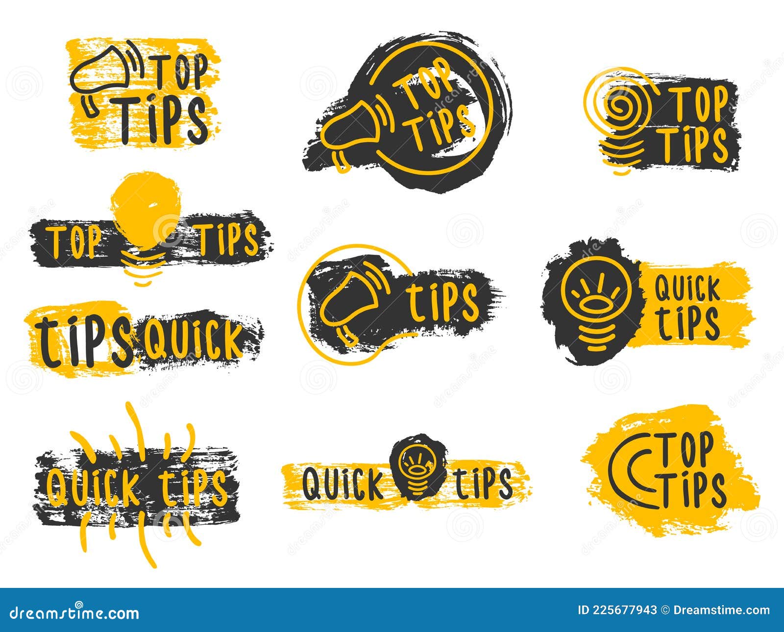 Quick Tips, Tricks Doodle Logos, Emblems, Banners. Stock Vector ...