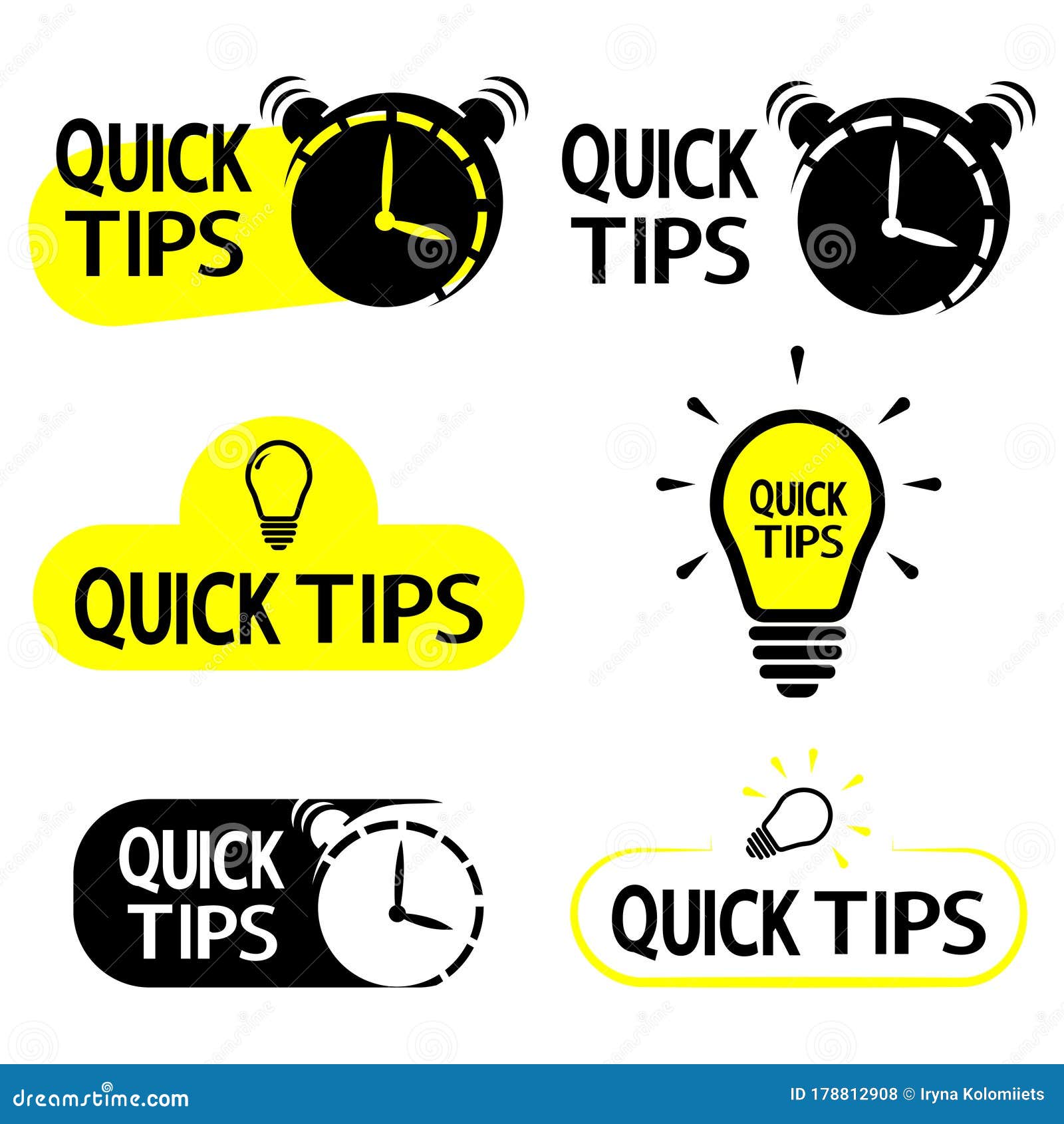 Quick Tips. Yellow Lightbulb Icon with Quicks Tip Text. Helpful Idea ...