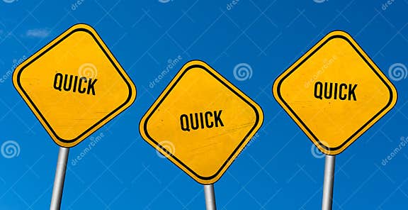 Quick - Yellow Signs with Blue Sky Stock Image - Image of information ...