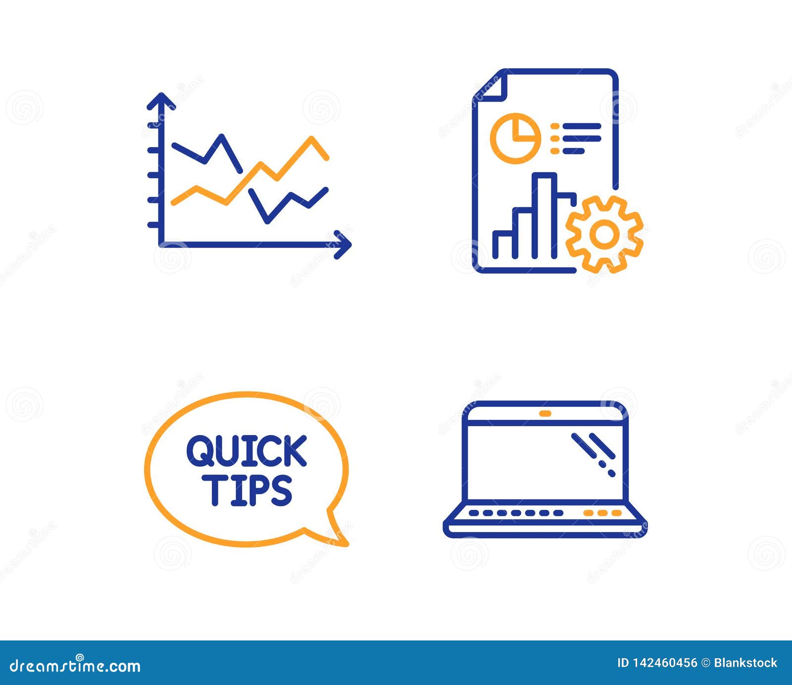 Quickstart Guide, Report and Diagram Chart Icons Set. Laptop Sign ...