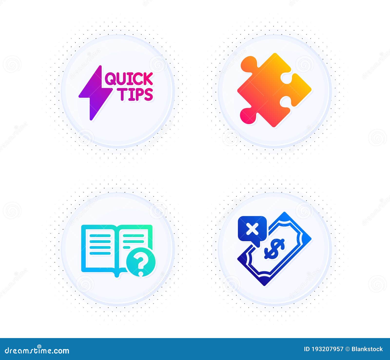 Quickstart Guide, Strategy and Help Icons Set. Rejected Payment Sign ...