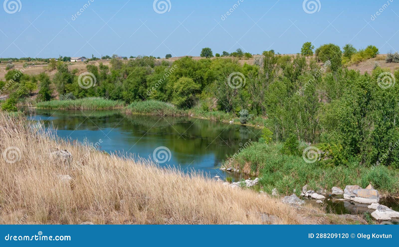 Quiet Backwater of a Flat River among Granite Rocks, Ukraine Stock ...