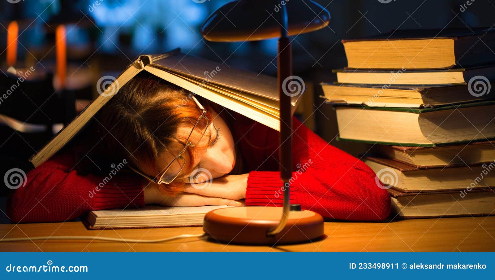 Quiet Calm Atmosphere in the Library Dim Light Personal Lamp Stock ...