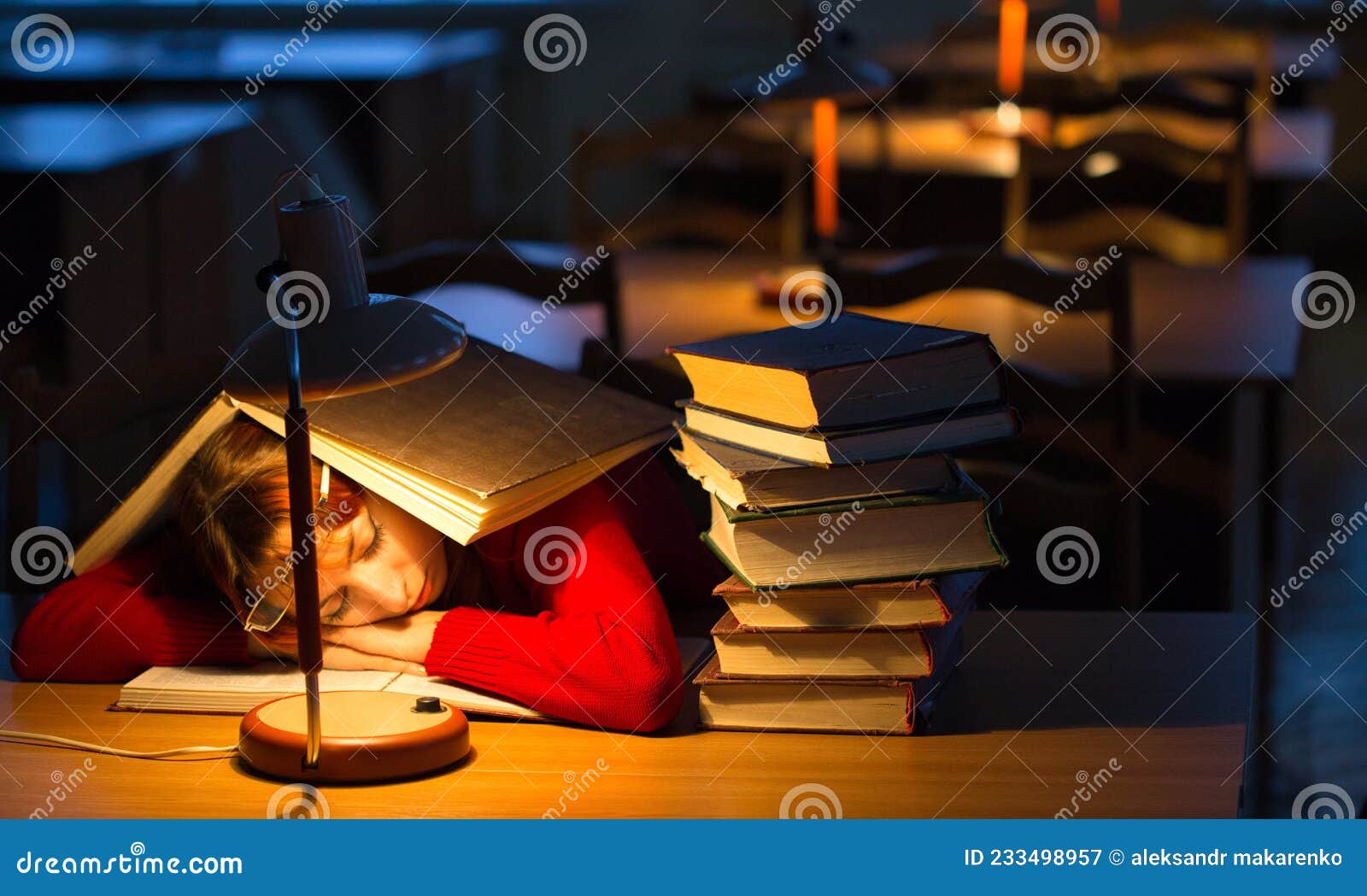 Quiet Calm Atmosphere in the Library Dim Light Personal Lamp Stock ...