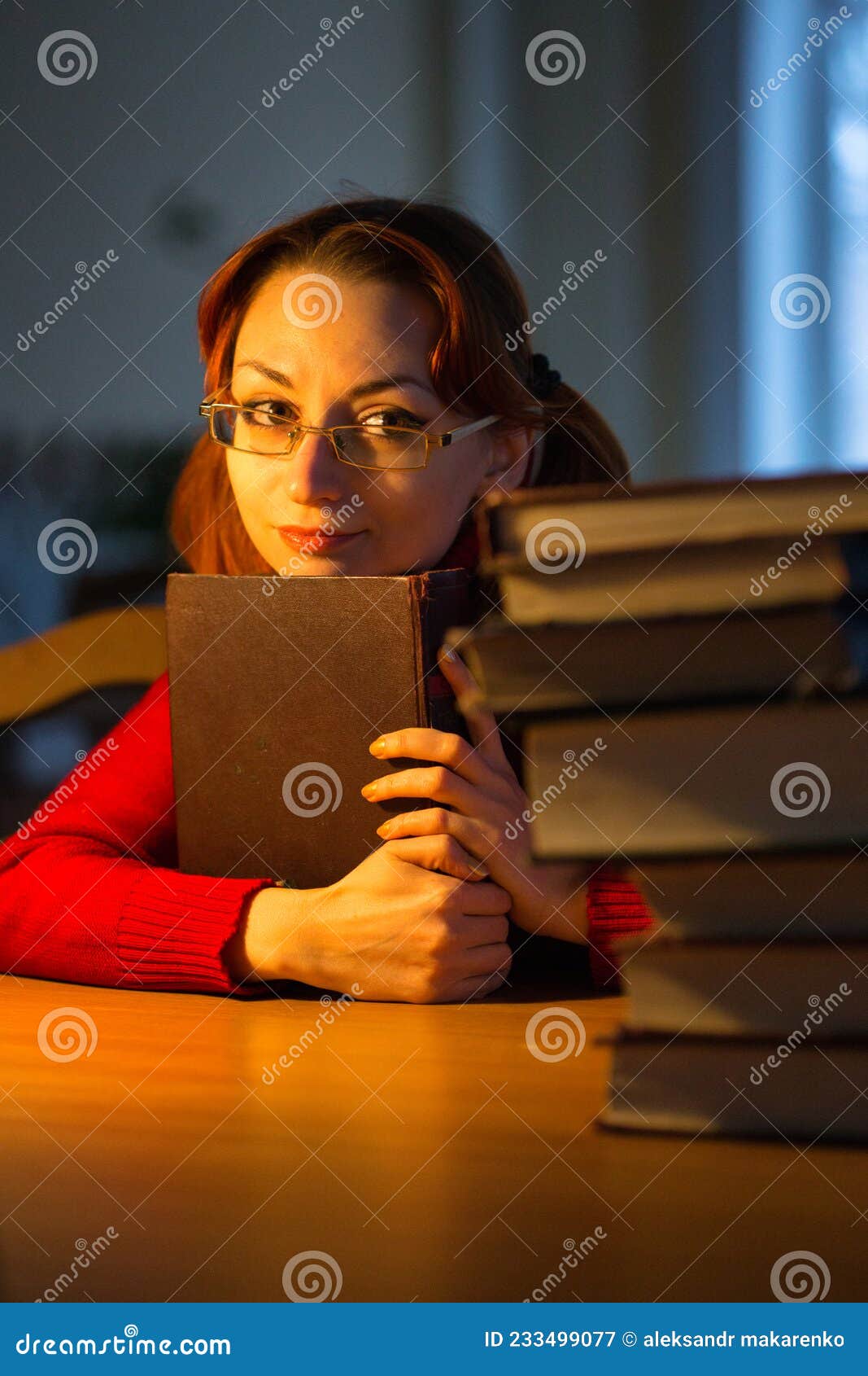 Quiet Calm Atmosphere in the Library Dim Light Personal Lamp Stock ...