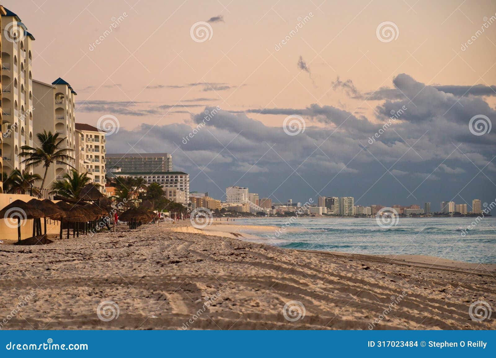 Quiet Early Morning Beach Hotel Distrect Cancun Mexico Stock Photo ...