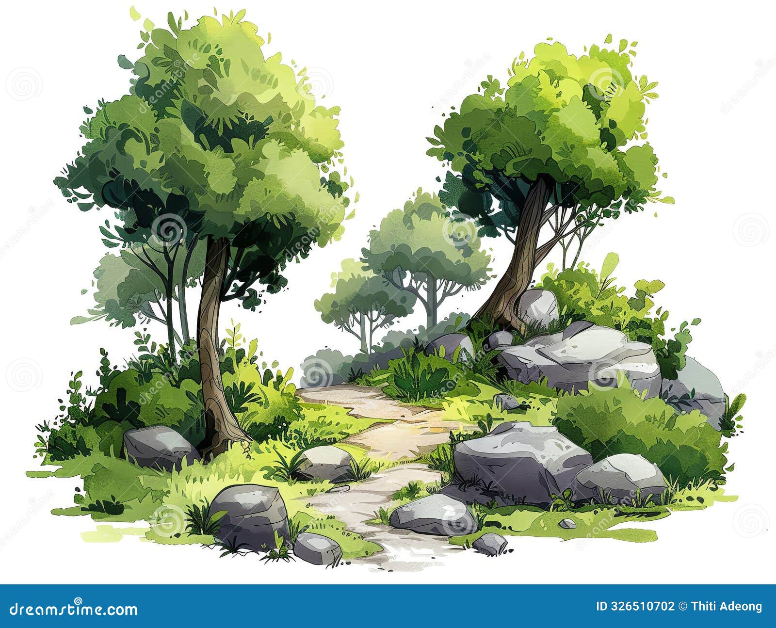 A Quiet Forest Path, Isolated on White Background Stock Illustration ...