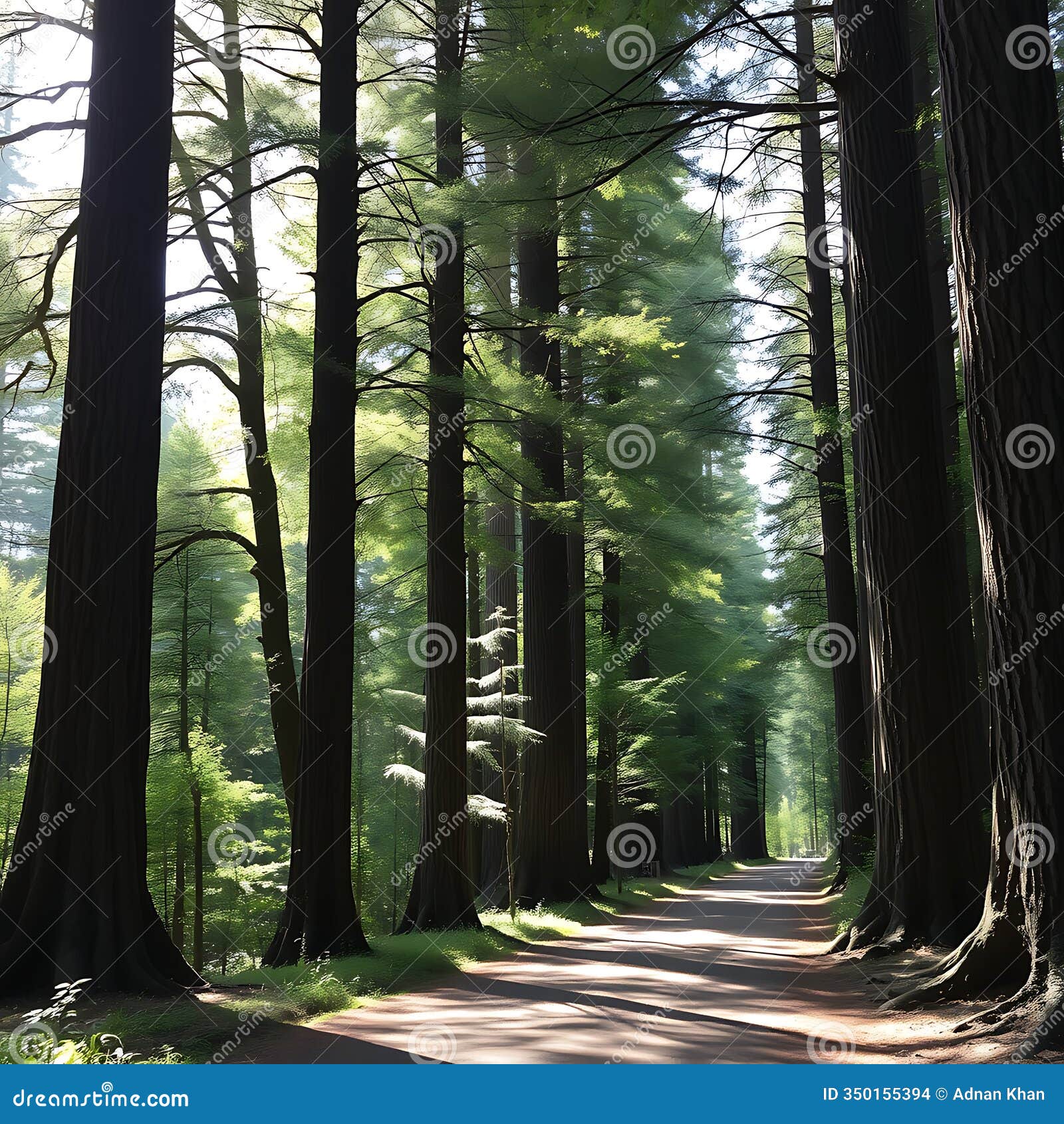 A Quiet Forest Path Lined with Tall, Ancient Trees and Dappled Sunlight ...