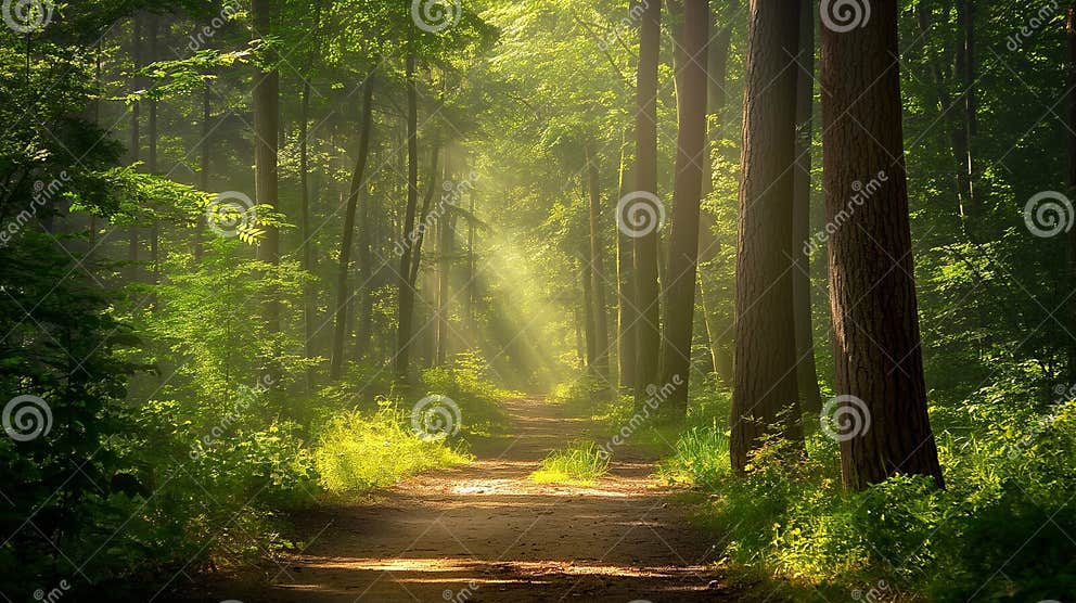 Quiet Forest Path, Lit only by the Soft Glow Stock Image - Image of ...