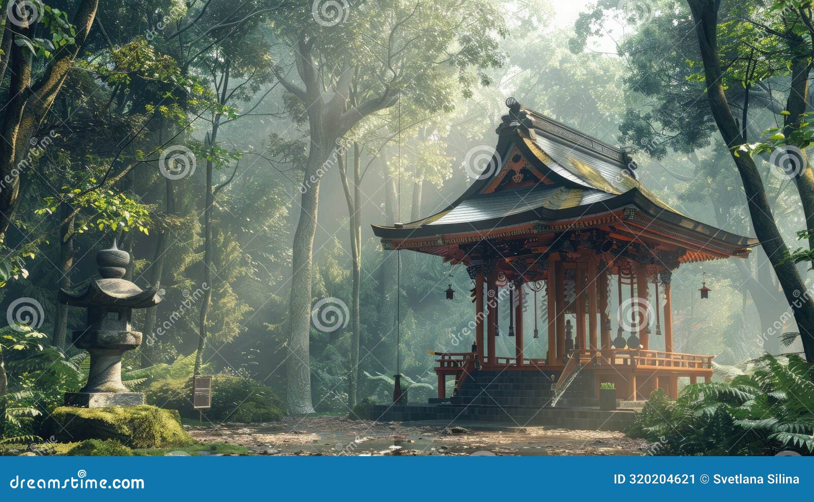 Quiet Half-Empty Wooden Temple In The Heart Of The Forest Royalty-Free ...