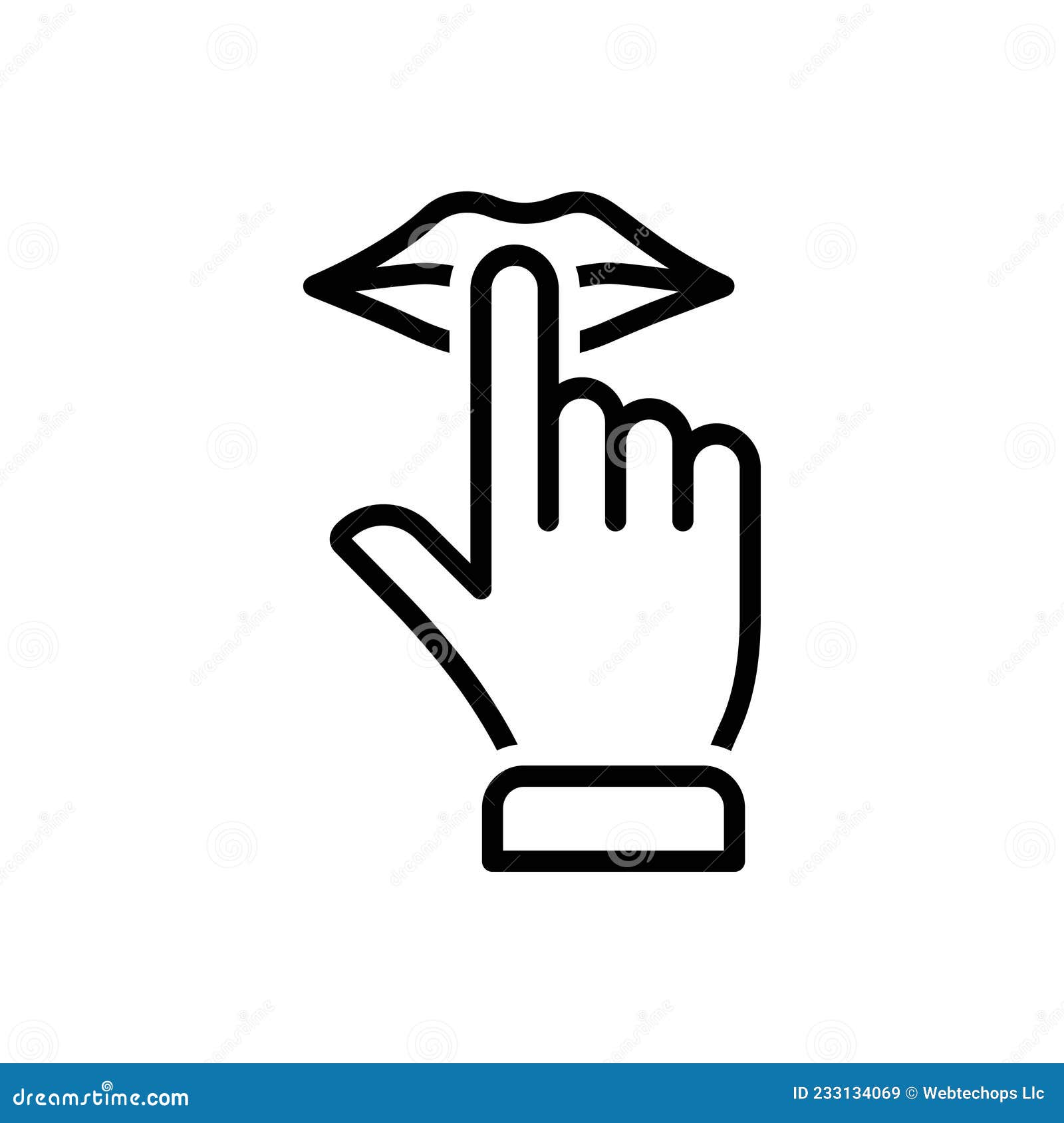 Black Line Icon for Quiet, Keep Finger on Lip and Shush Stock Vector ...