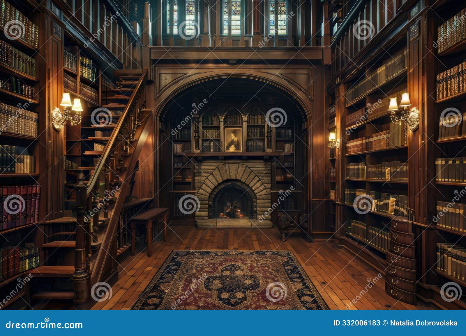 Quiet Library Interior with a Reading Area, Surrounded by Bookshelves ...