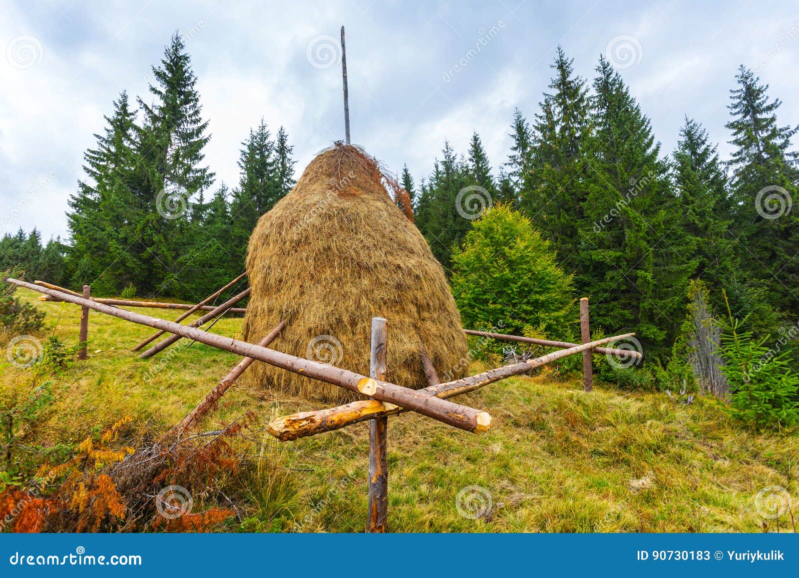 Quiet Mountain Pasture Scene Stock Image - Image of drying, nature ...