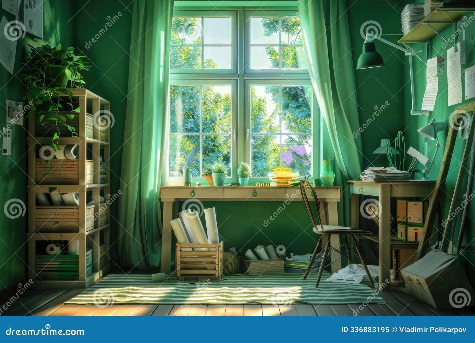 A Quiet Office Room with a Desk and a Window Stock Image - Image of ...