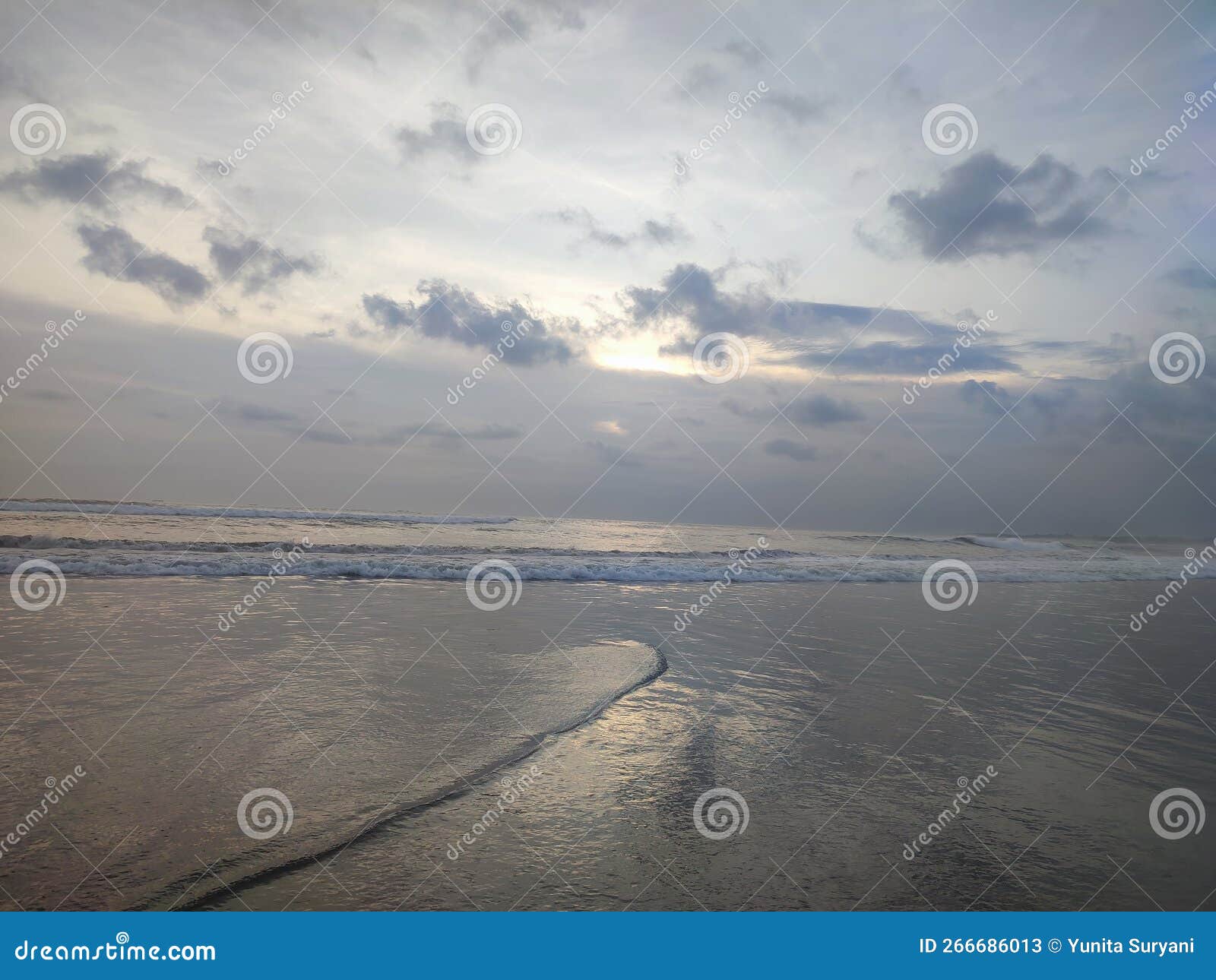 A Quiet Pale Blue Beach in the Evening Stock Image - Image of evening ...
