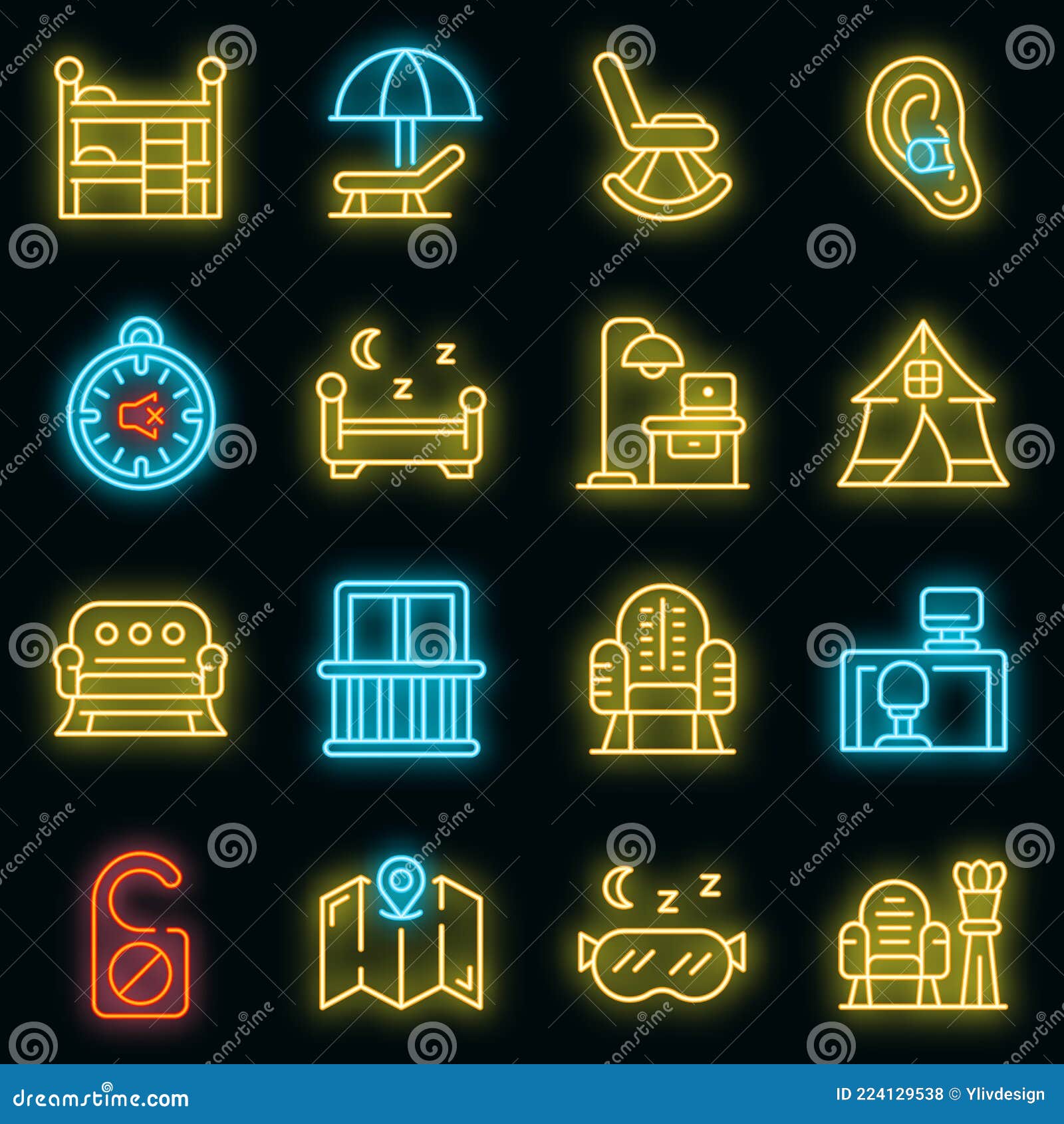 Quiet Spaces Icons Set Vector Neon Stock Vector - Illustration of neon ...